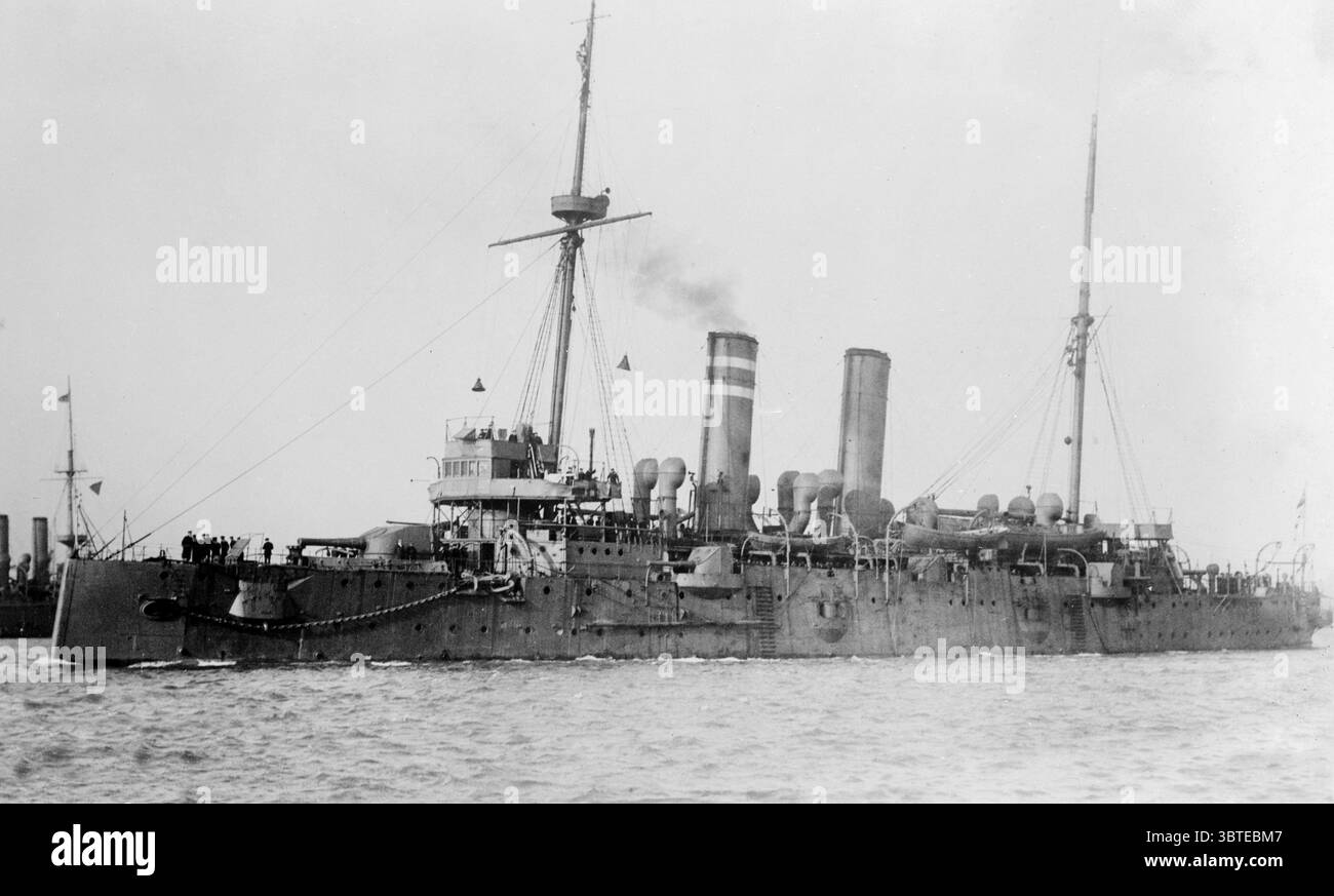 HMS Hawke showing new bow . Edgar class cruiser, 1914 Stock Photo - Alamy