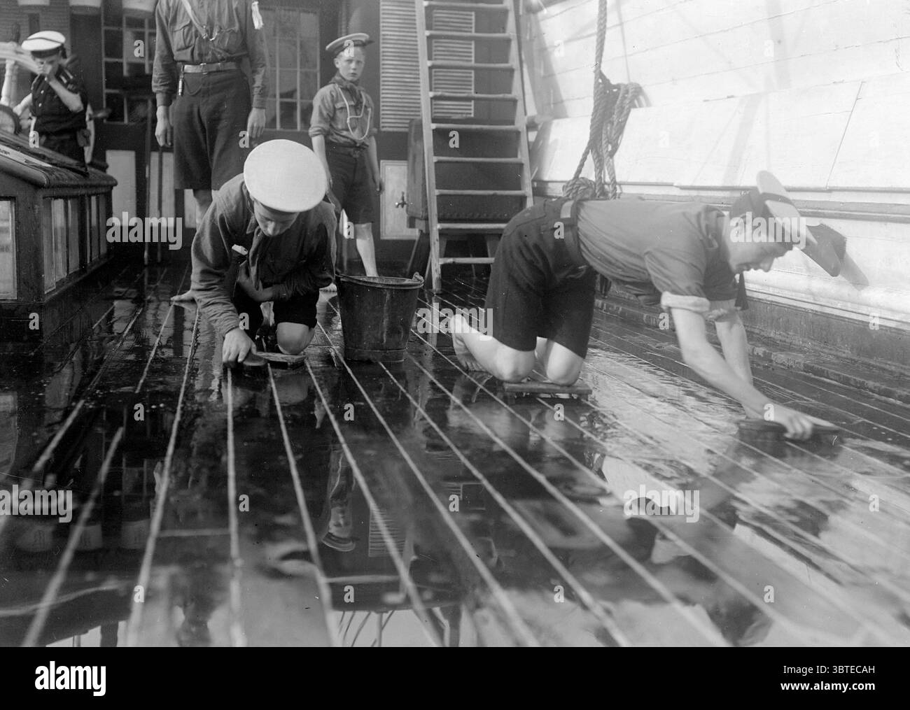 Sea Scouts on board HMS Mercury of the Royal Navy . 1914 Stock Photo ...