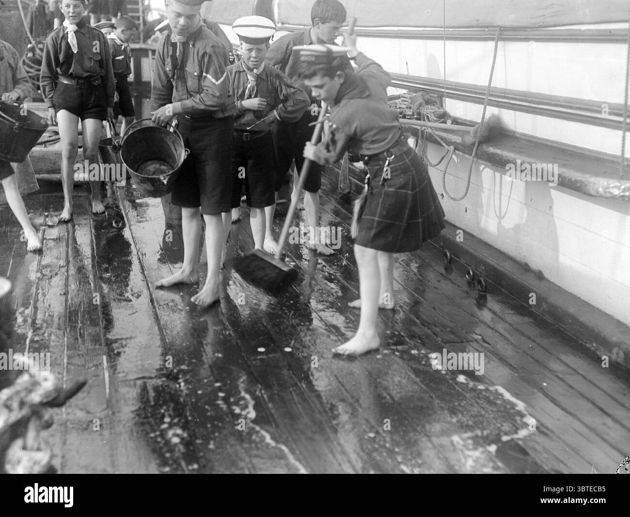 Sea Scouts on board HMS Mercury of the Royal Navy . 1914 Stock Photo ...