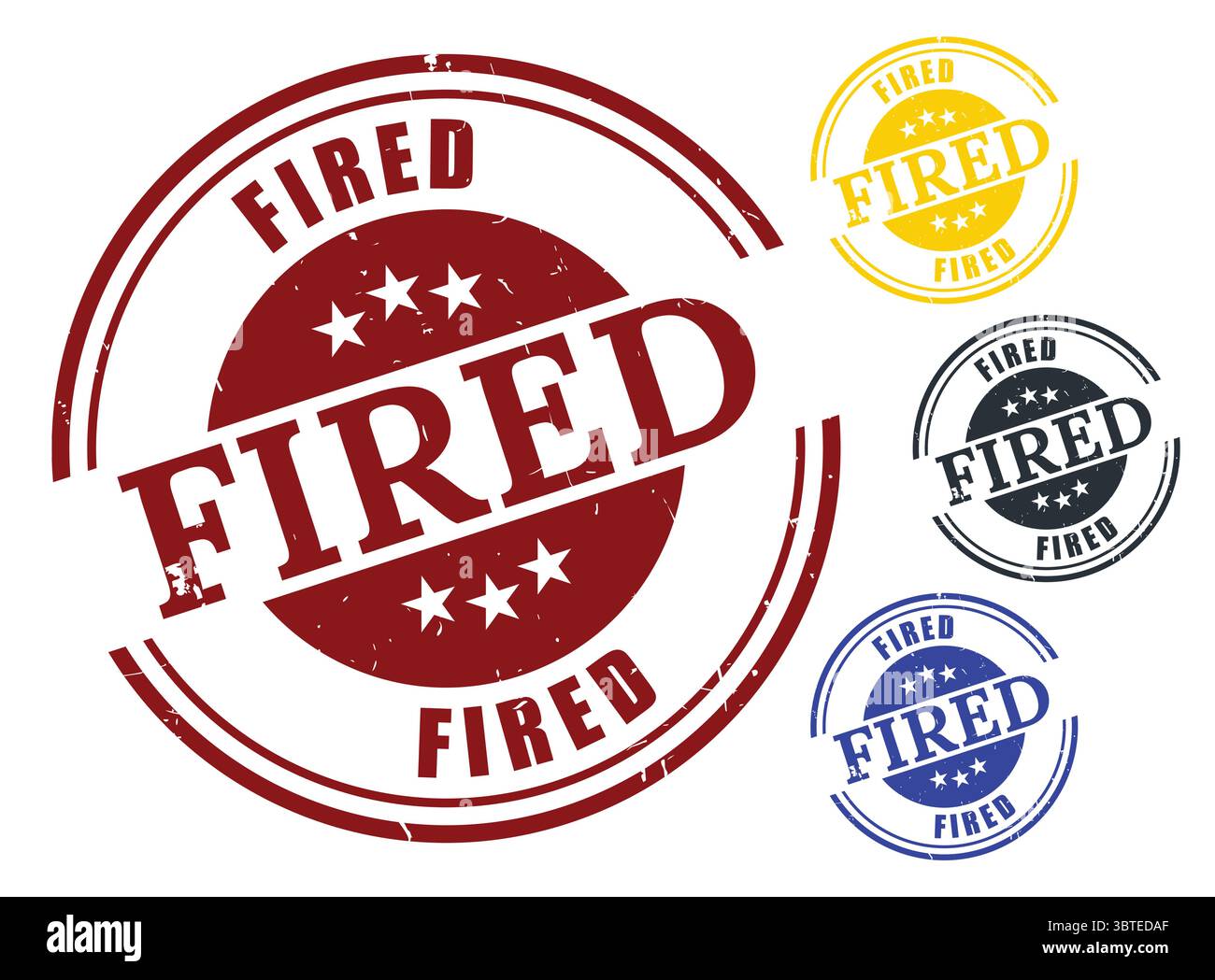 A Fired Stamp Vector Set, Grunge Style Job Termination Label Collection ...