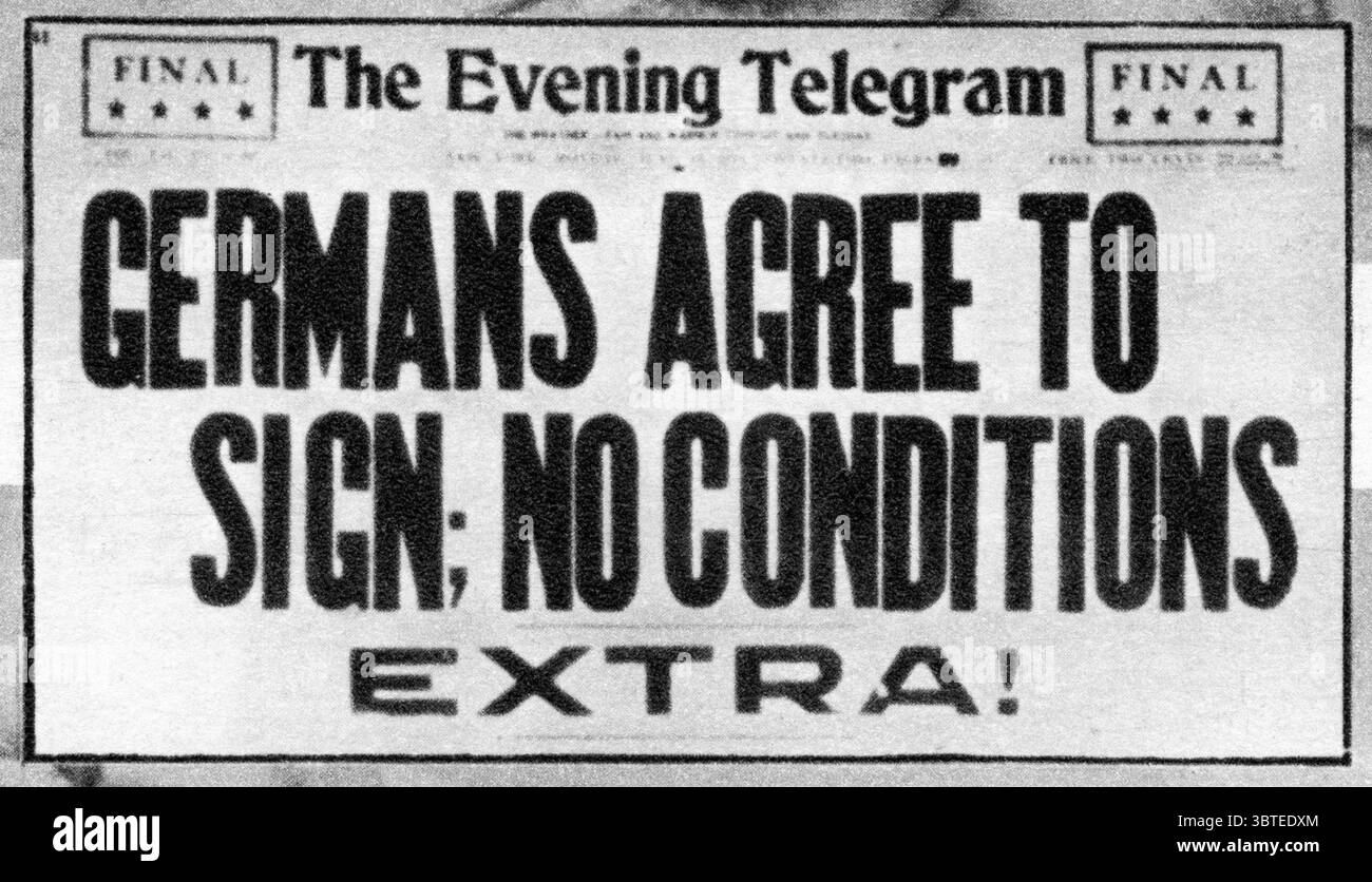 First World War Headlines from The Evening Telegram : Germans agree to ...