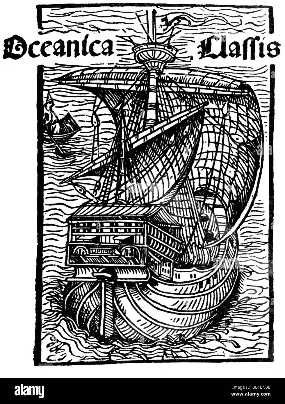 Christopher Columbus' flagship the 'Santa Maria' from woodcut dated ...