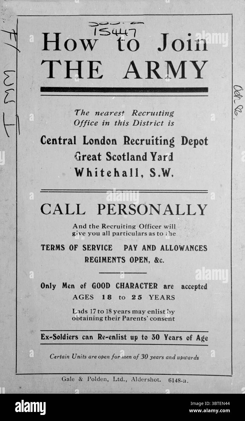 Recruiting pamphlet for the British Army - 1914 - 1918 Stock Photo - Alamy