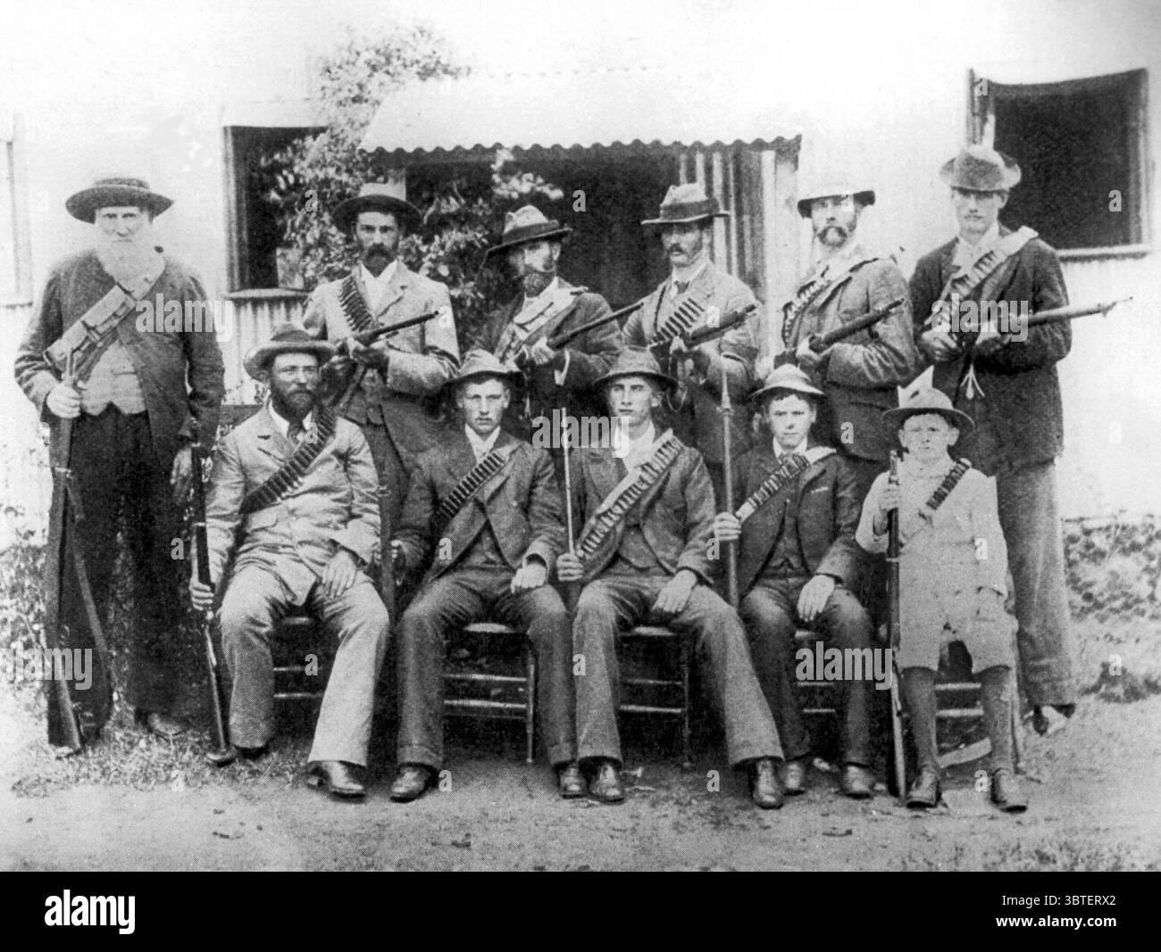 A boer and his ten sons eqipped for field service. 1899 Stock Photo - Alamy