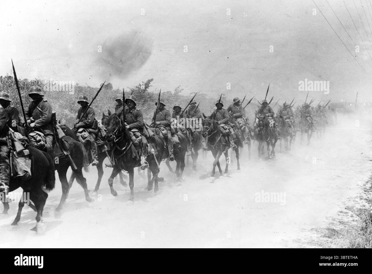 The German offensive . Battle of the Aisne . German cavalry marching ...