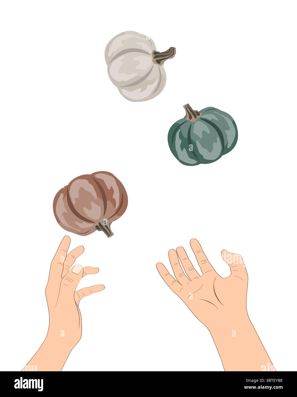 Hands juggling small cute acorn squashes. Thanksgiving or Halloween ...