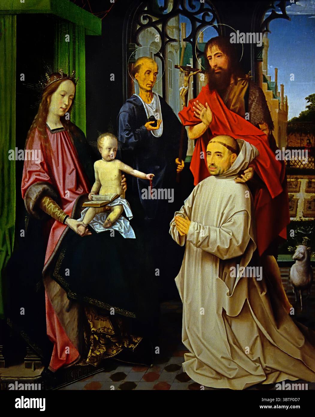 Mary and Christ enthroned, with St. Jerome, John the Baptist and a ...