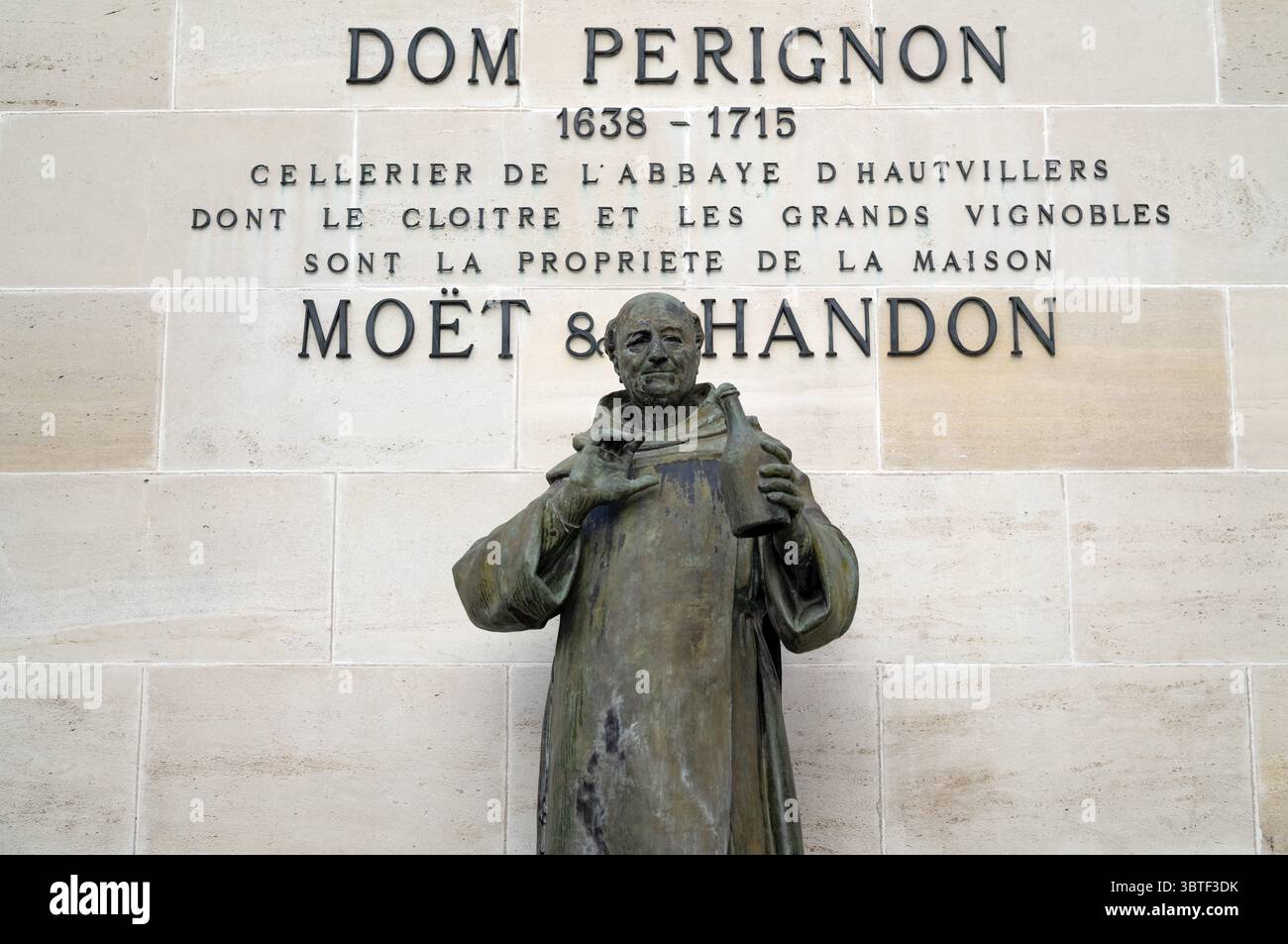 Dom Perignon statue, headquarters of the champagne brand Moet & Chandon ...