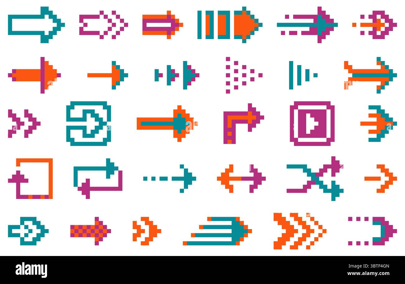 Color pixel 8 bit arrows. Retro video computer graphic, interactive ...