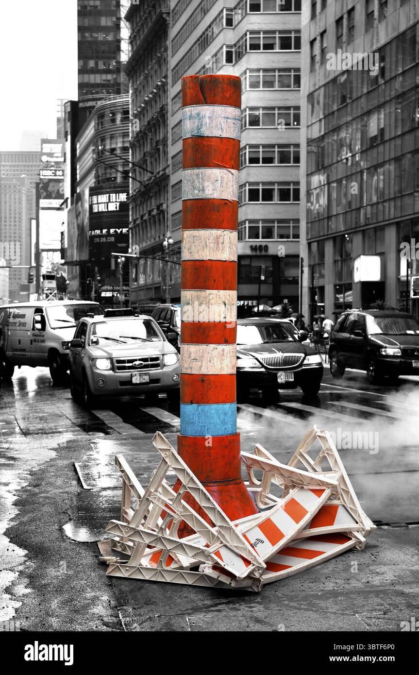 Construction site with chimney for exhaust air at an intersection ...