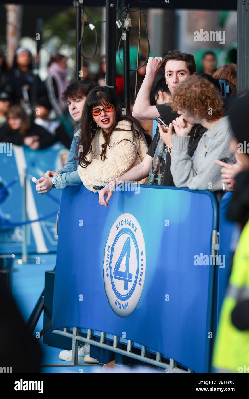 Cosplayers and fans attends the Sydney premiere of Fantastic Four, First Steps with cast members ...