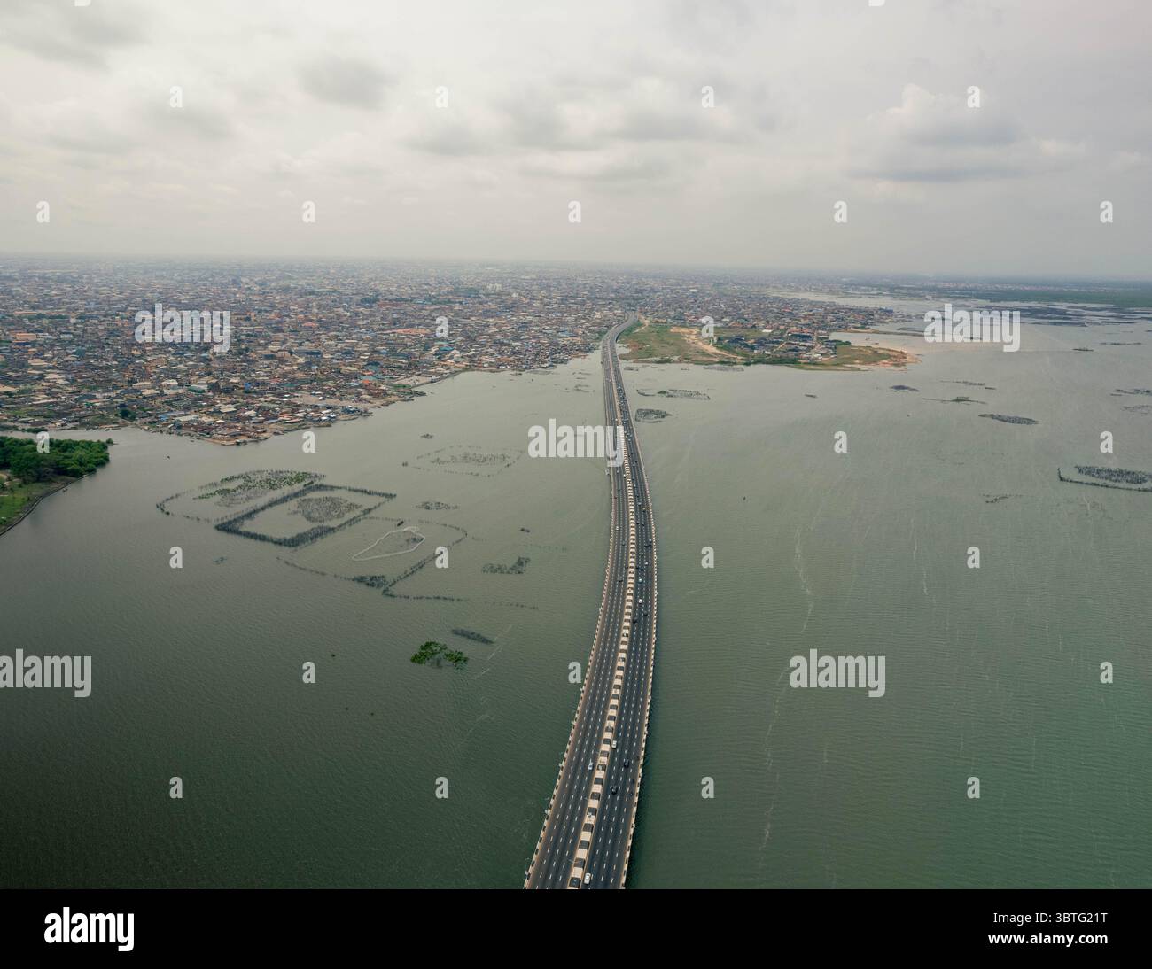 Aerial view of the Third Mainland Bridge stretching across the water ...