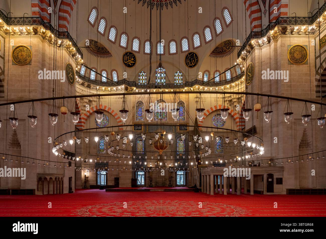 The vast prayer hall of the Suleymaniye Mosque, showing its immense ...