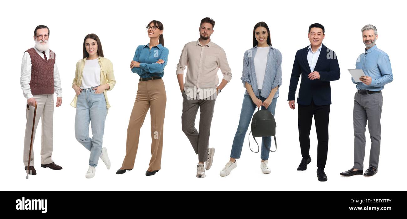 Different people on white background. Full-length portraits Stock Photo ...