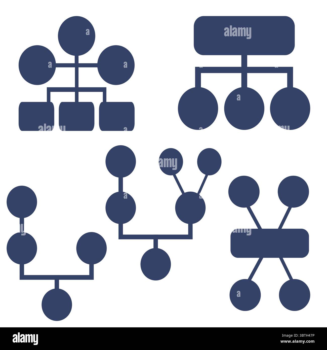 A set of vector illustrations featuring diverse organizational charts with circles and ...