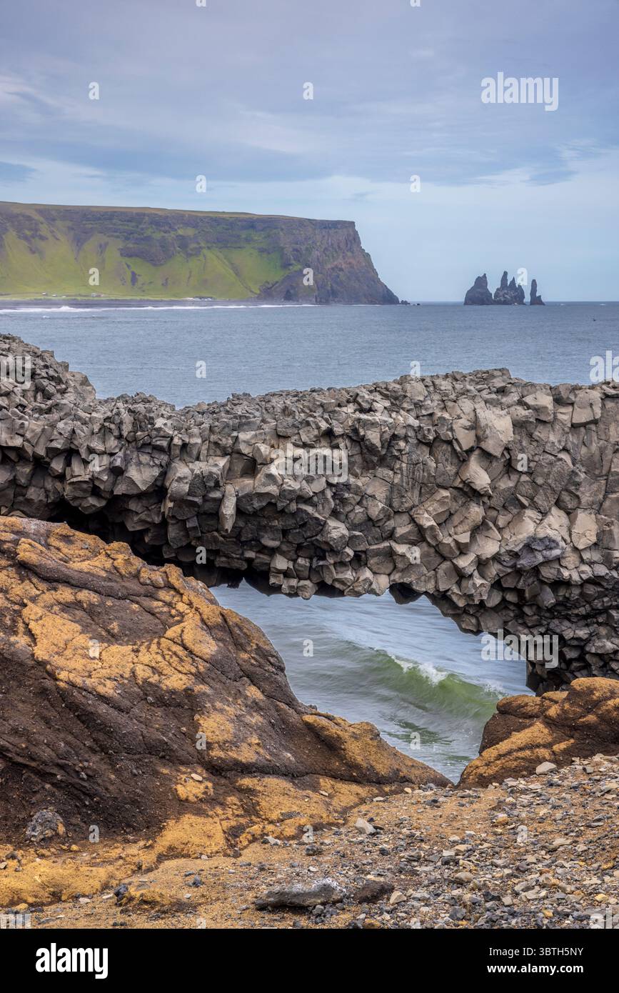 The Basalt arch at Dyrholaey on Kirkjufjara beach, South Iceland Stock ...