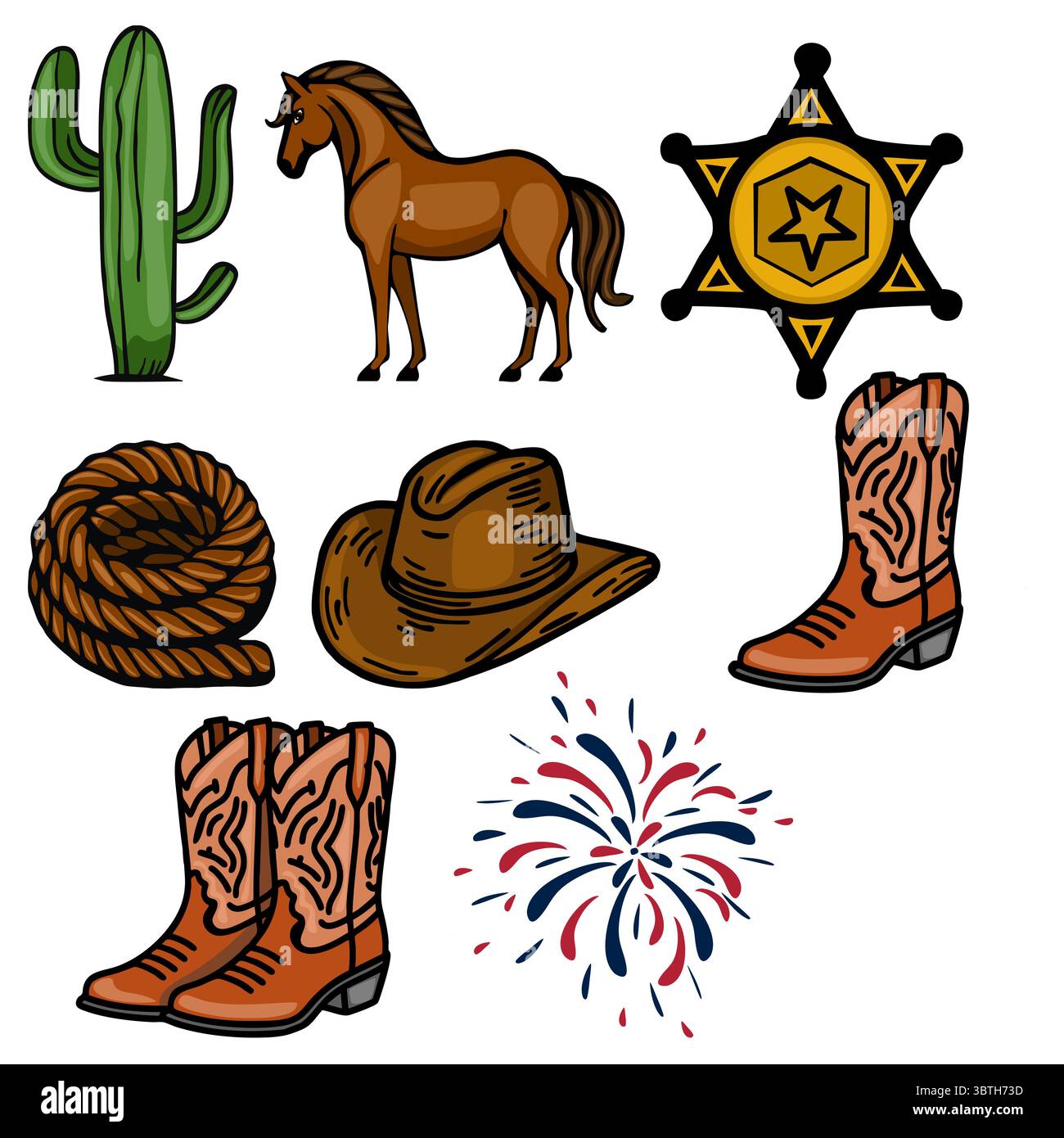 A vibrant vector illustration featuring a collection of Wild West ...