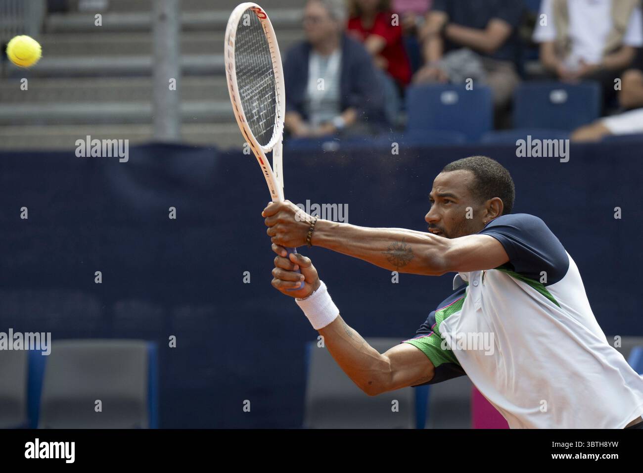 Calvin Hemery of France in action against Jerome Kym of Switzerland at ...
