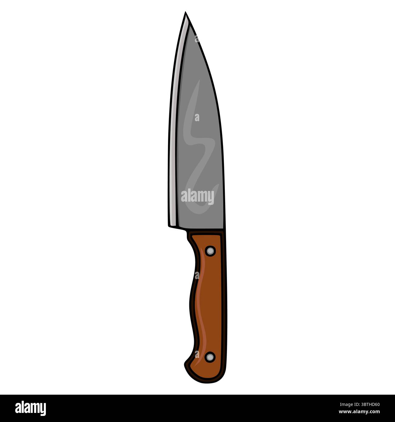 This vector illustration showcases a detailed chefs knife with a brown ...