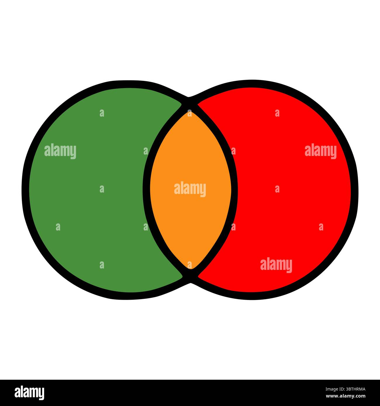 Abstract vector illustration of two overlapping circles in red, green ...