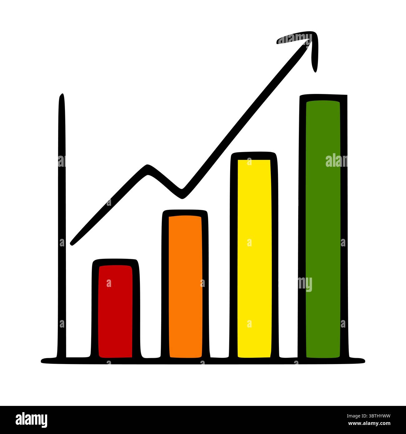 Hand-drawn vector illustration of a bar chart showing upward growth ...