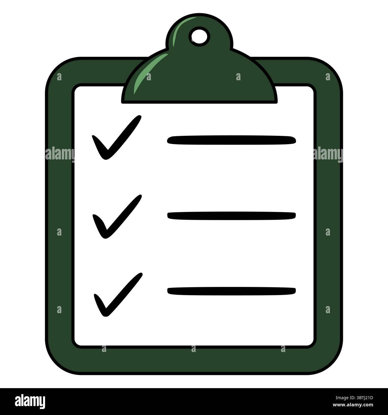 A vector illustration of a dark green clipboard with a checklist ...