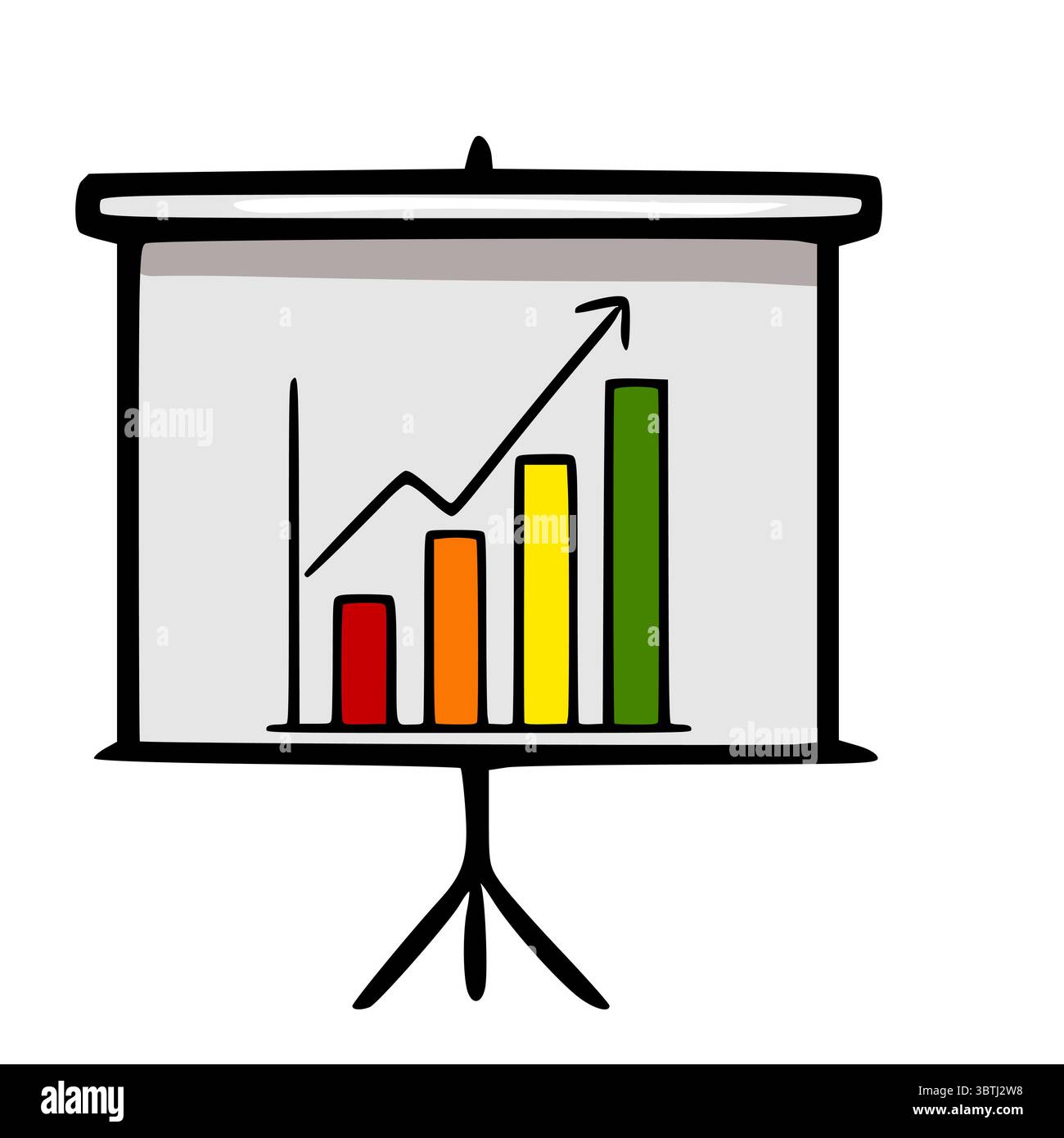 Hand-drawn vector illustration of a projector screen displaying a bar ...