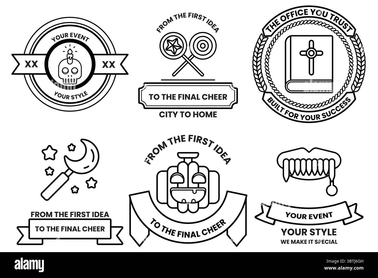 A Set of illustrations in party and event concepts in line drawing ...