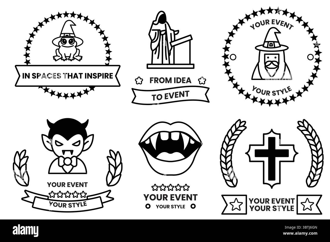 A Set of illustrations in party and event concepts in line drawing ...