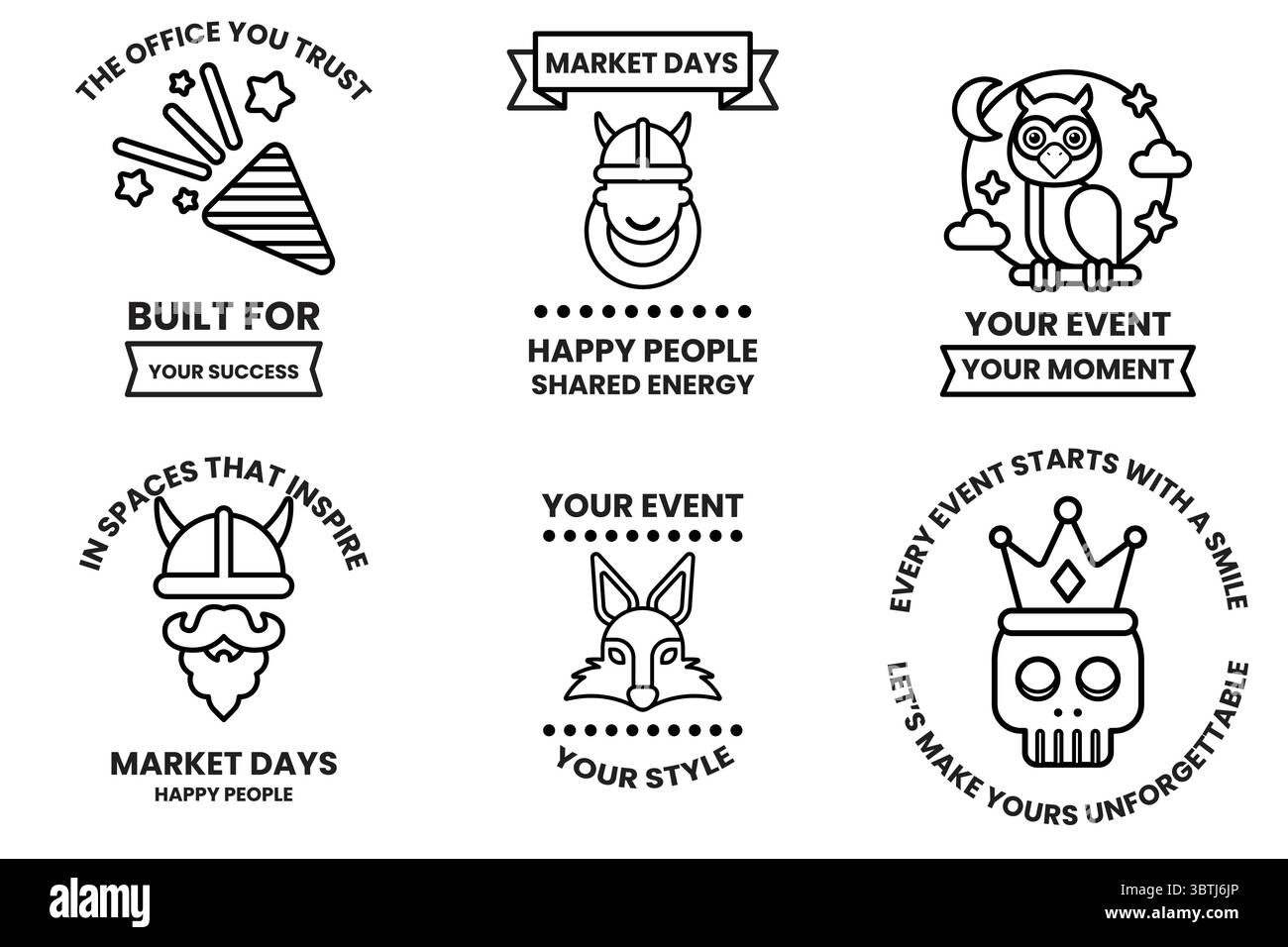 A Set of illustrations in party and event concepts in line drawing ...