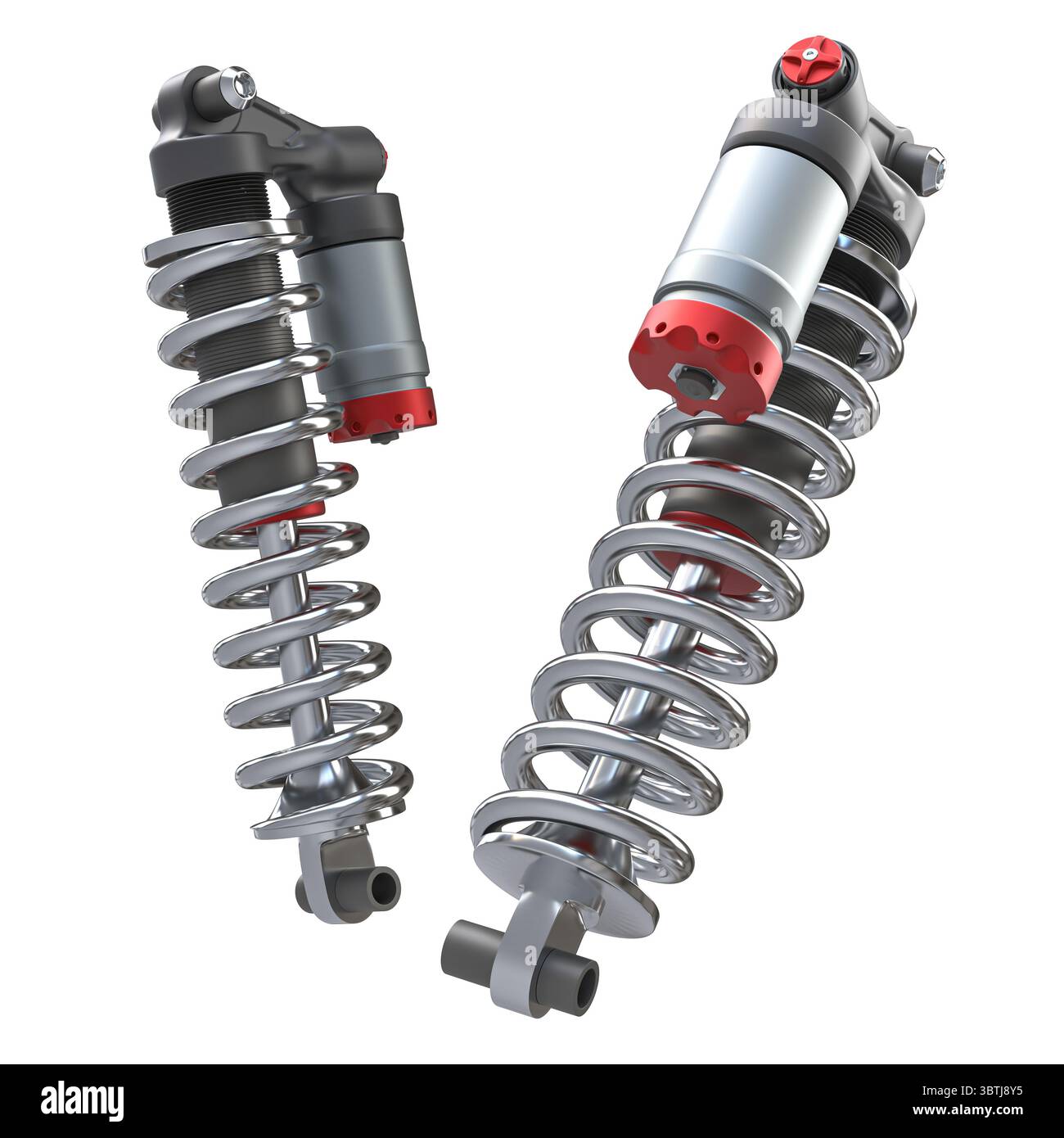 Two metallic shock absorbers with red details isolated 3d Stock Photo ...