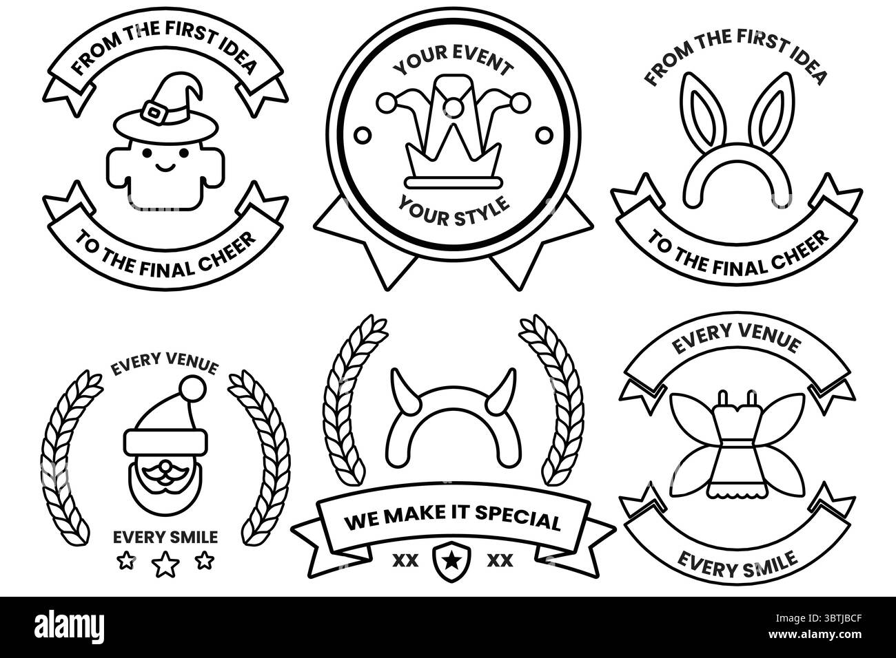 A Set of illustrations in party and event concepts in line drawing ...