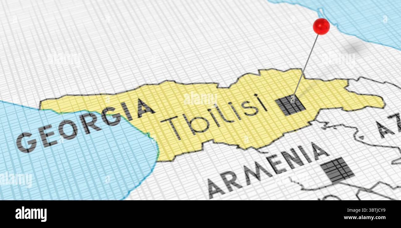 Georgia, Tbilisi - push pin on political map - 3D illustration Stock ...