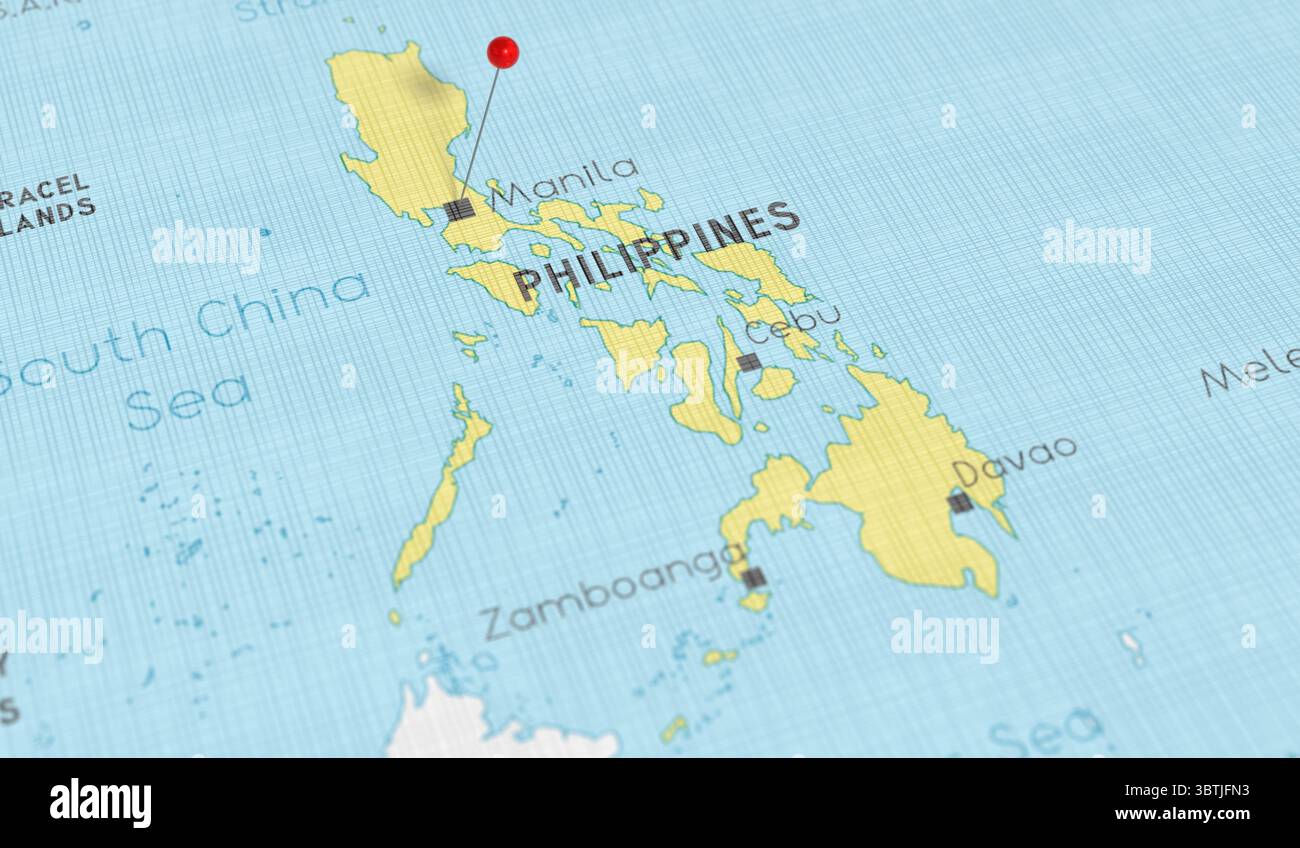 Philippines, Manila - push pin on political map - 3D illustration Stock ...