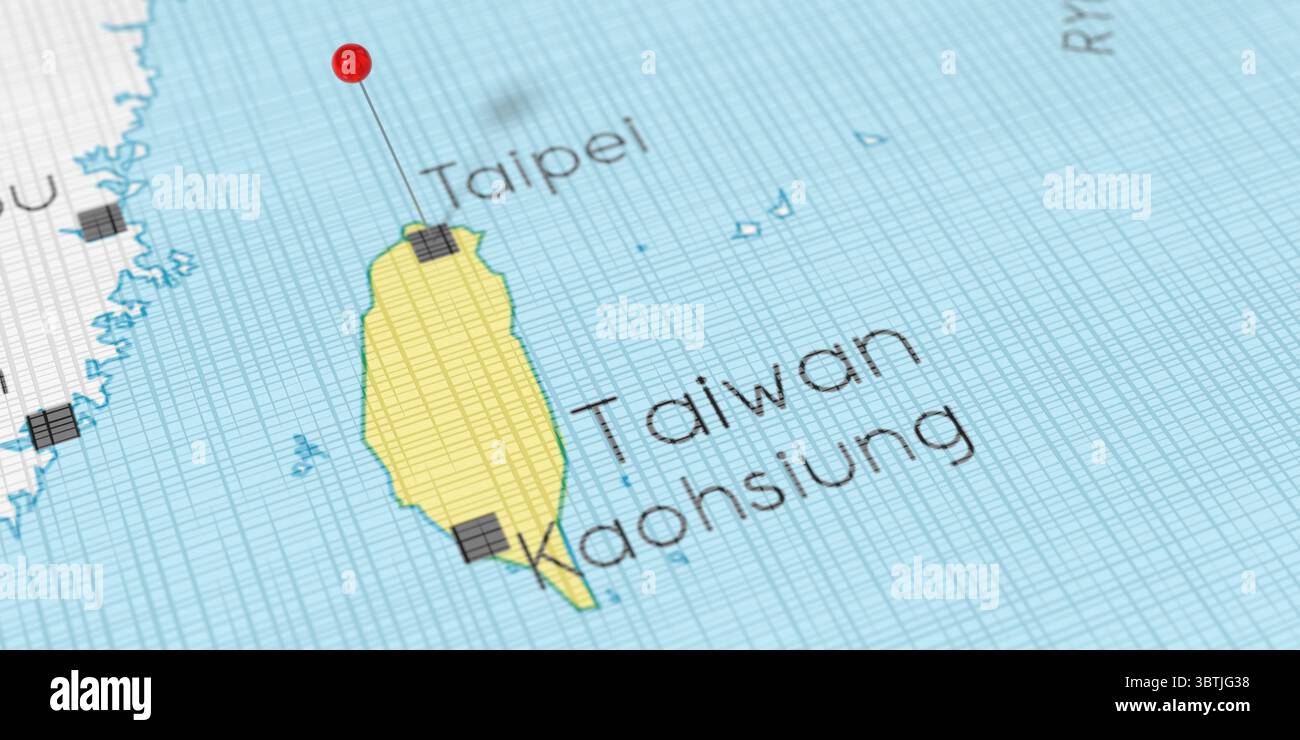 Taiwan, Taipei - push pin on political map - 3D illustration Stock ...
