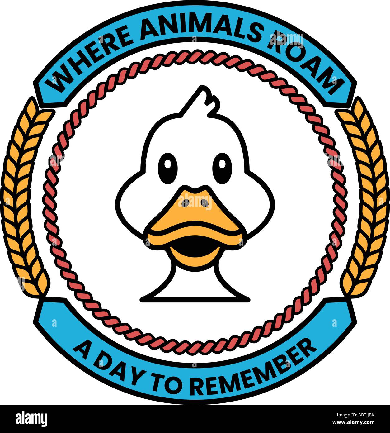 A duck with a red rope around its neck is smiling. The rope is red and ...