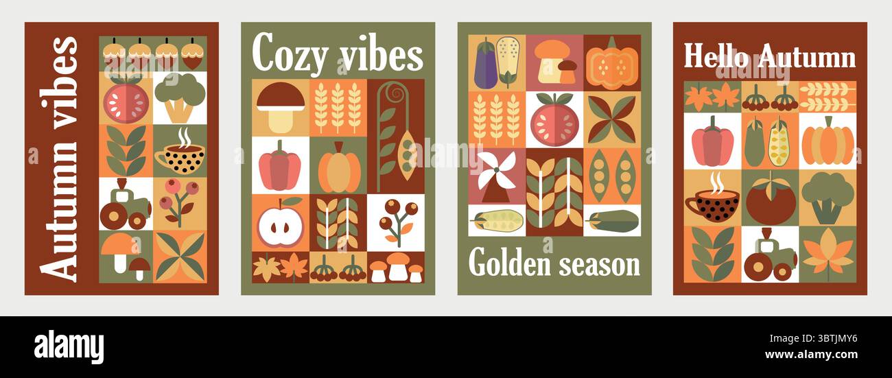 Autumn geometric mosaic background bauhaus pattern. Modern figure ...