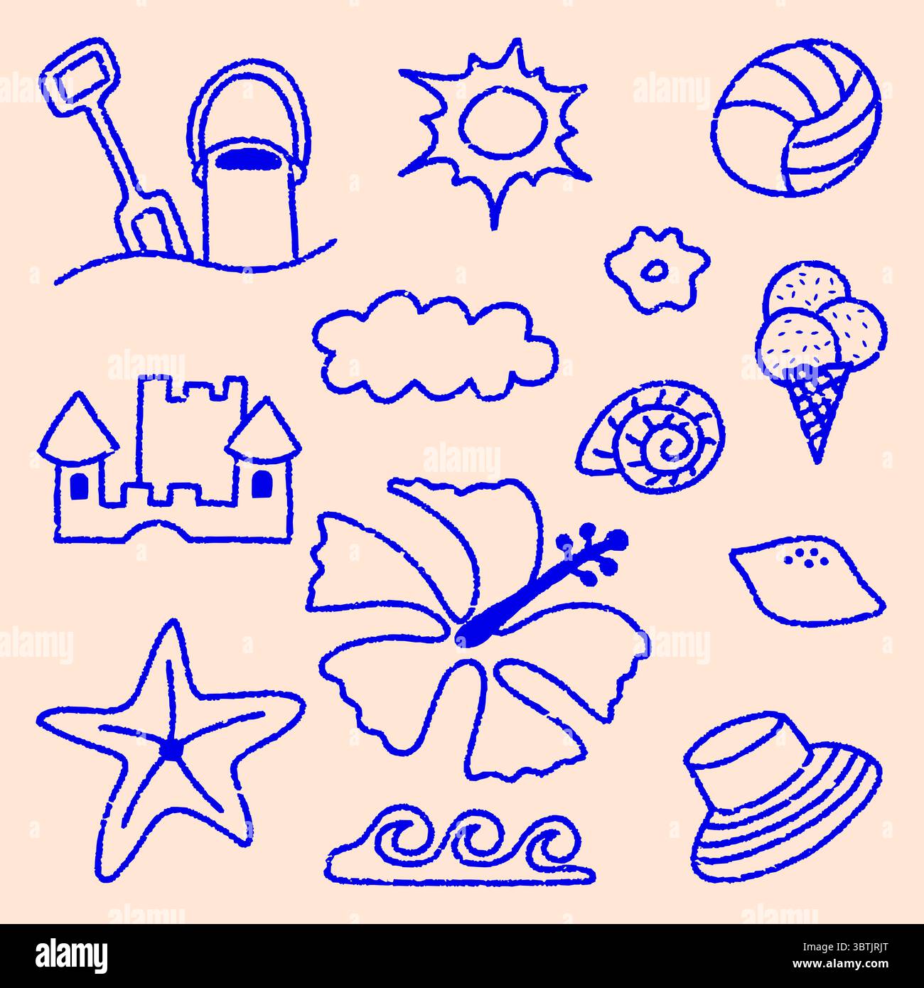 Cute Summer Holiday Doodle Elements with Tropical Island Vibes and Hand ...