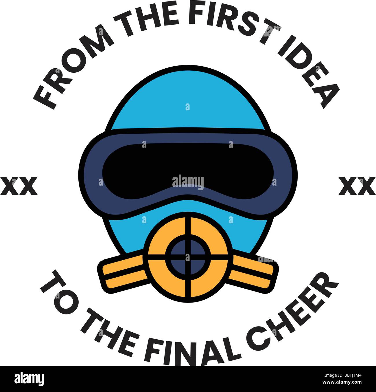 A blue helmet with a yellow face on it. The helmet is from the first ...