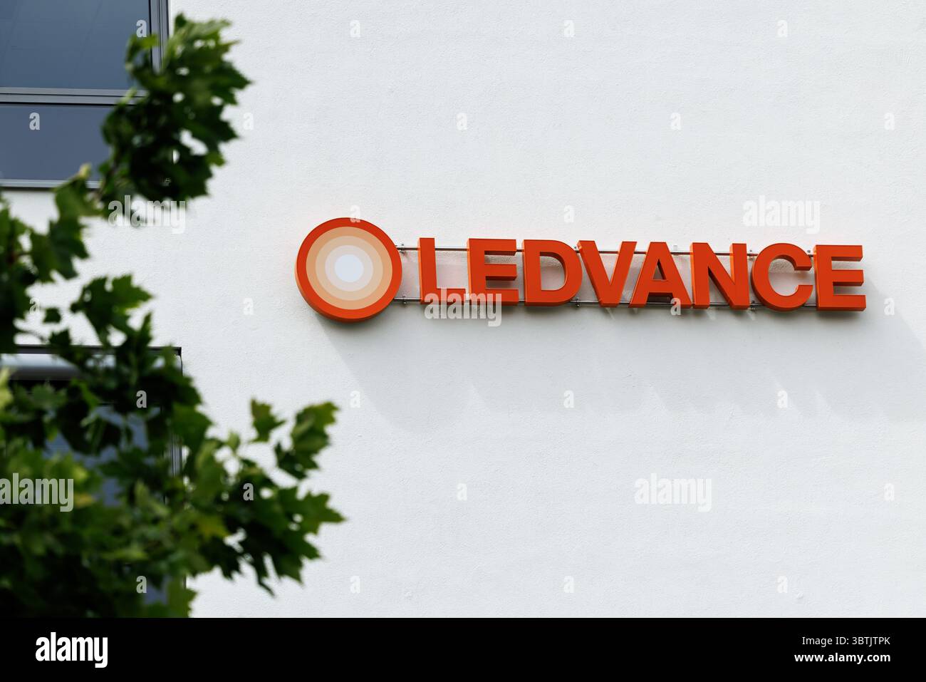 07 July 2025, Bavaria, Garching Bei München: The Ledvance GmbH logo and lettering can be seen on ...
