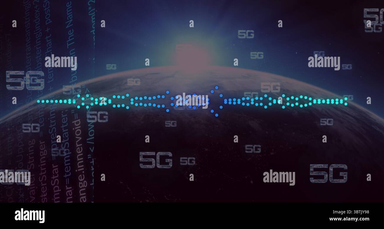 Curved Earth horizon shining with sunrise glow in outer space, with ...