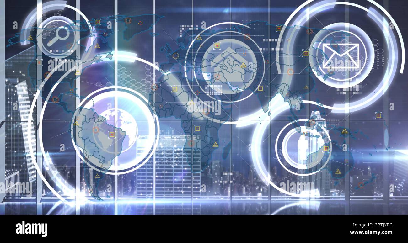 Projecting holographic HUD circles displaying data overlays at command ...