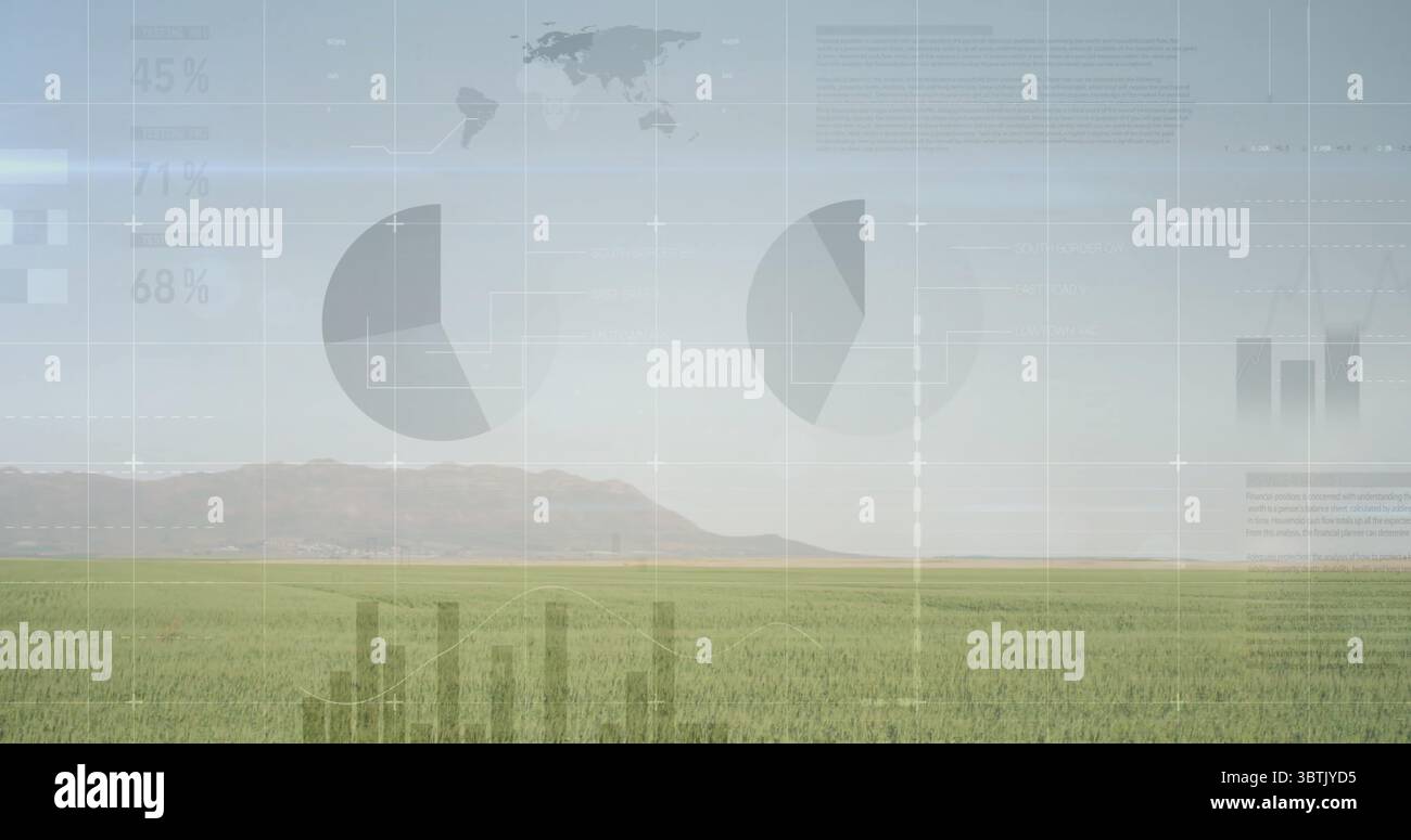 Green grass spreading across rural plain, with translucent pie chart ...