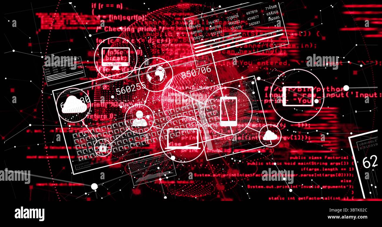 Visualizing cloud storage avatar icons and code windows floating on red ...