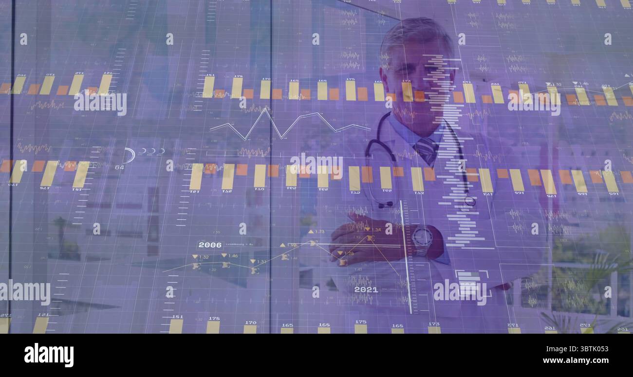 Displaying doctor wearing lab coat with stethoscope holding tablet in ...