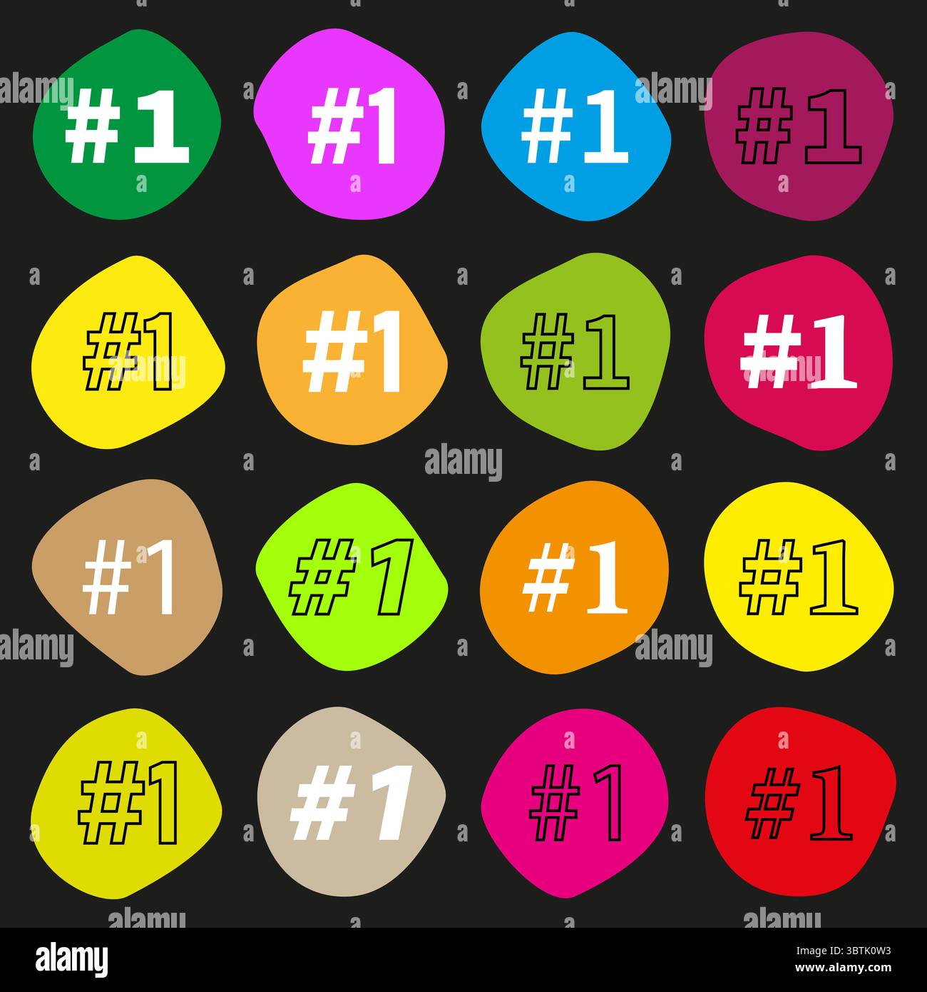 Number one icons. Colorful square labels. Bright badge collection ...