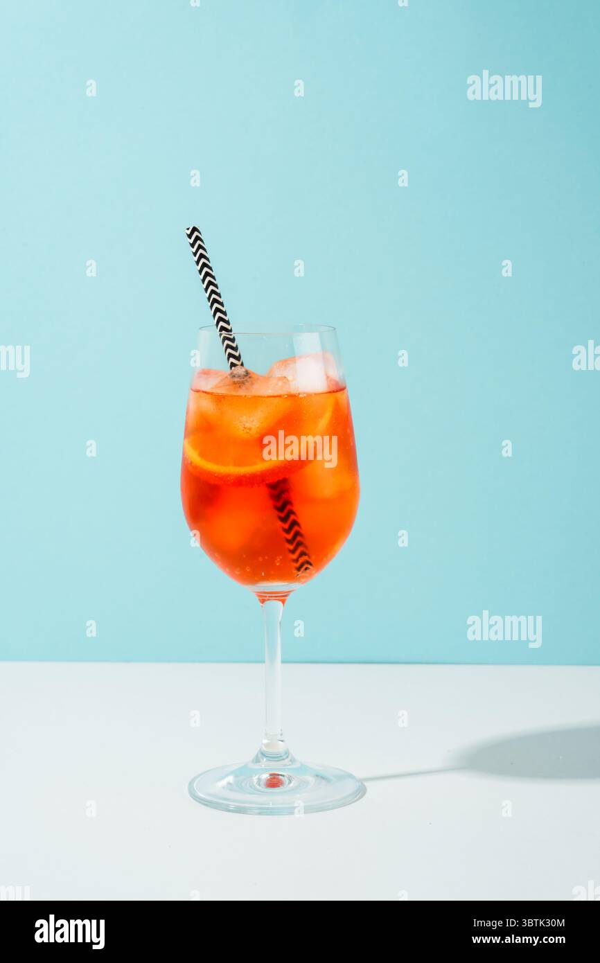Aperol Spritz, traditional summer cocktail at blue background Stock ...