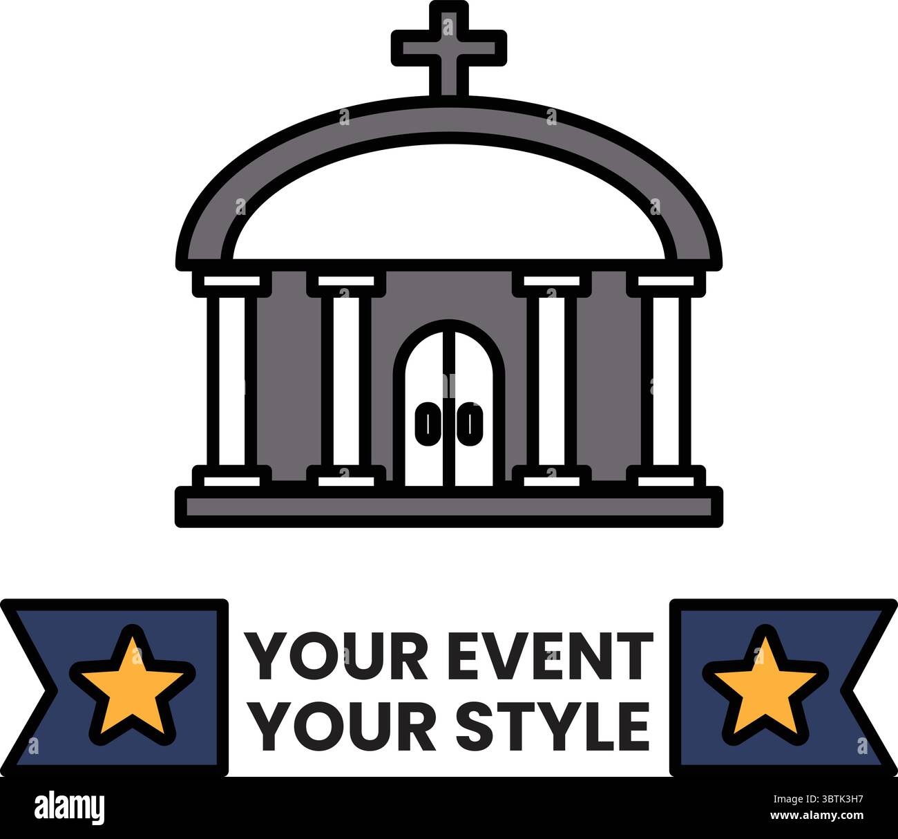 A church building with a cross on top. The church building is ...
