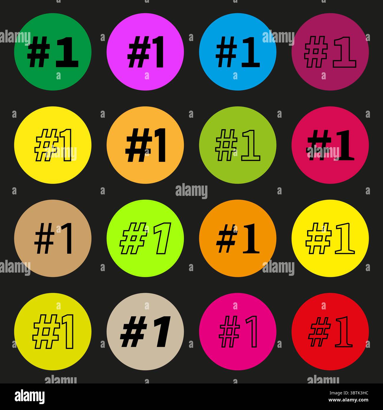 Number One buttons. Colorful badges set. Achievement Vector symbols ...
