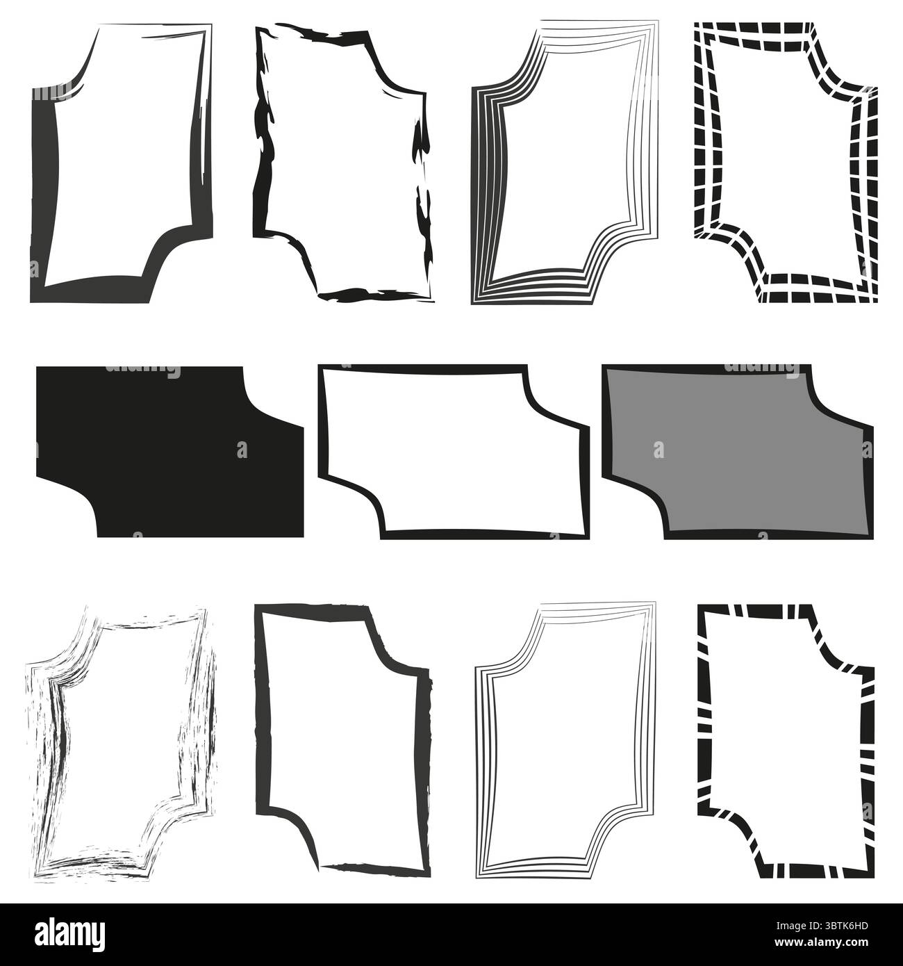 Grunge frame collection. Torn Vector borders. Distressed edges illustration. Black white grey ...